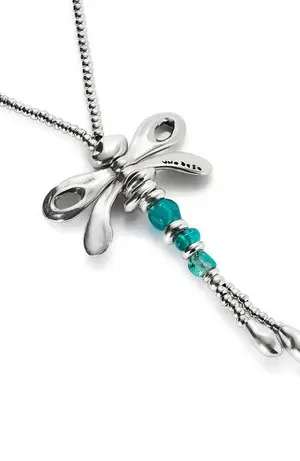 UNODE50 Sterling Plated Dragonfly Pendant Necklace With Green Crystals