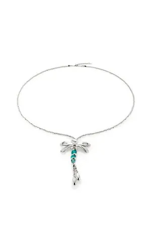 UNODE50 Sterling Plated Dragonfly Pendant Necklace With Green Crystals