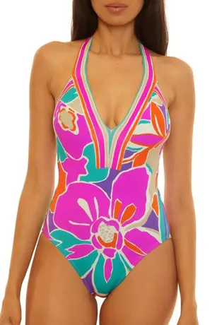 Trina Turk Printed Plunge One-piece Swimsuit - Amalfi