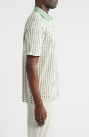 SWANNIES Greens Stripe & Golf Ball Print Piqué Performance Golf Polo