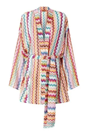Missoni Short Cover-up In Lamé Viscose With Pixel-effect Zigzag Pattern