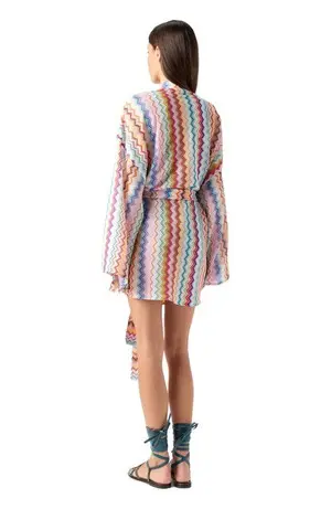 Missoni Short Cover-up In Lamé Viscose With Pixel-effect Zigzag Pattern