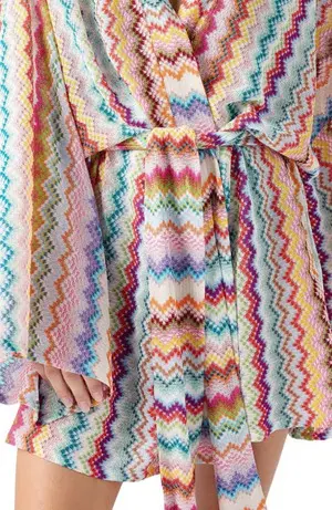 Missoni Short Cover-up In Lamé Viscose With Pixel-effect Zigzag Pattern