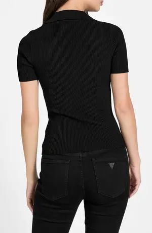 Guess Stella Rib Polo Sweater - Black