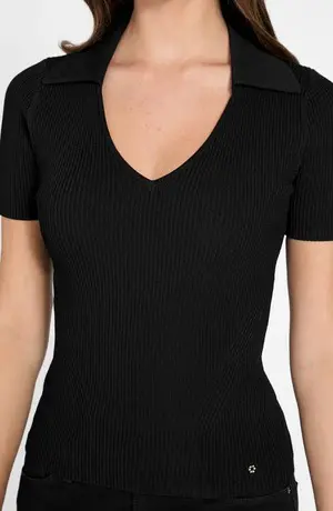 Guess Stella Rib Polo Sweater - Black
