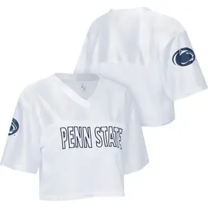 ZOOZATZ Penn State Nittany Lions Mesh Cropped V-neck T-shirt - White