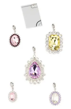 Rabanne Set Of Five Crystal Bag Charms - Silver Multi