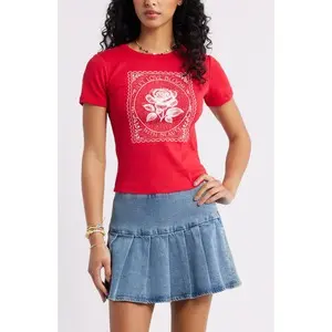Bp. Graphic Baby Tee - Red Love Bloom