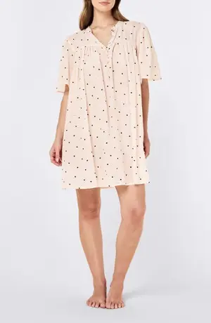 PAPINELLE Hearts Gathered Cotton Nightgown - Rosewater