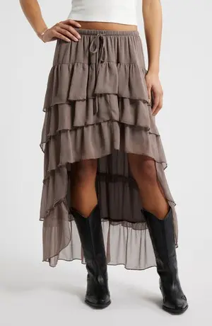 Bp. Tiered High-low Maxi Skirt - Brown Quartz