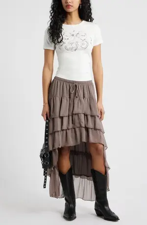 Bp. Tiered High-low Maxi Skirt - Brown Quartz