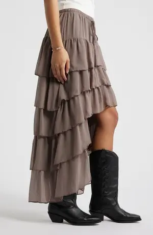 Bp. Tiered High-low Maxi Skirt - Brown Quartz