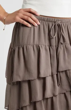 Bp. Tiered High-low Maxi Skirt - Brown Quartz