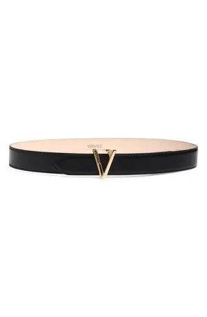 Versace Virtus Buckle Leather Belt - Black-versace Gold