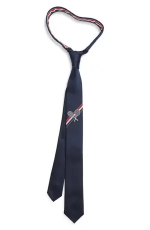 Thom Browne Classic Engineered Stripe Silk Tie - Navy