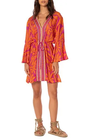 MAAJI Flamingo Palm Enjoyable Long Sleeve Cover-up Dress - Bright Purple