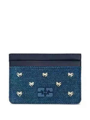 GANNI Heart-stud Denim Card Holder - Blue