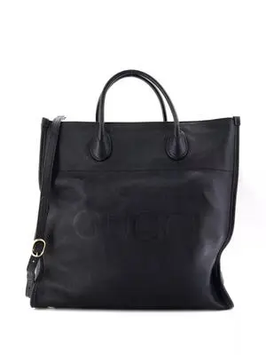 Gucci Logo Embossed Leather Medium Tote Bag