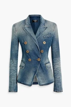 Balmain Double-breasted Faded Denim Blazer