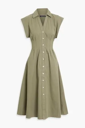 Veronica Beard Ruben Pleated Cotton-twill Midi Shirt Dress - Army Green