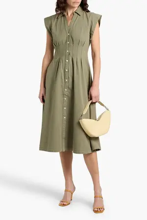 Veronica Beard Ruben Pleated Cotton-twill Midi Shirt Dress - Army Green