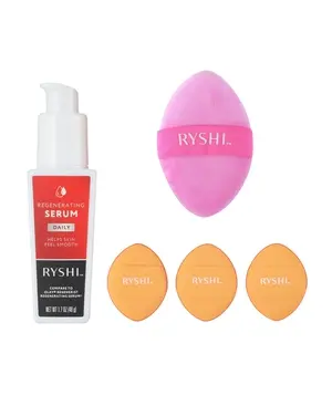 PURSONIC Complete Flawless Finish Set: Reversible Sponge + Regenerating Serum + Finger Beauty Blenders - Orange