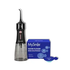 MYSMILE Lp221 Cordless Uvc Sterilizable Water Flosser With 30 Concentrate Mouthwash Pods Bundle - Black