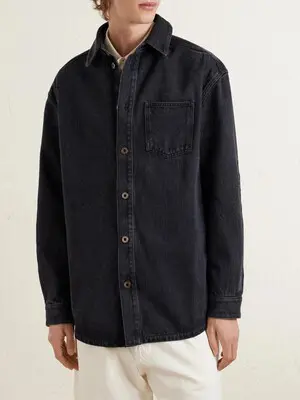 Loewe Anagram Logo-embroidered Denim Overshirt - Black