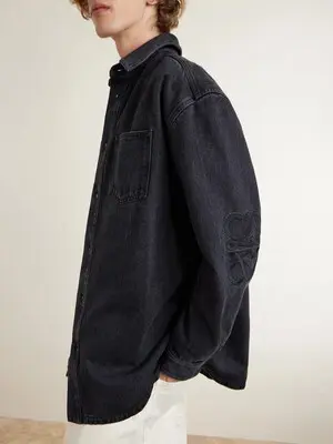 Loewe Anagram Logo-embroidered Denim Overshirt - Black