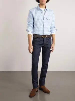 TOM FORD Slim-fit Checked Cotton And Linen-blend Shirt