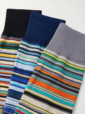 Paul Smith Three-pack Striped Cotton-blend Socks