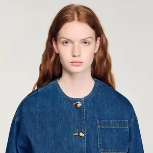 Sandro Denim Jacket With Decorative Button Fastening - Deep Blue