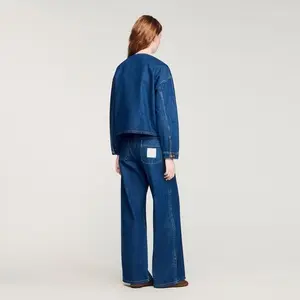Sandro Denim Jacket With Decorative Button Fastening - Deep Blue