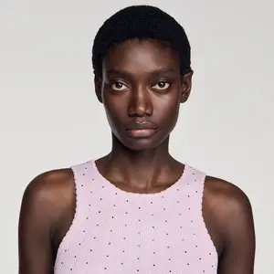 Sandro Rhinestone Knit Crop Top - Mauve