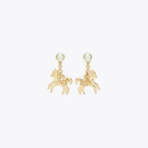 Tory Burch Curiosity Horse Charm Earrings - Tory Gold/pearl