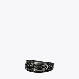 Tory Burch Pierced Studded Belt - Black/silver