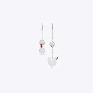 Tory Burch Runway Chicken Dangle Earrings - White