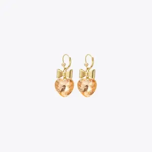 Tory Burch Curiosity Heart And Bow Earrings - Tory Gold/papaya Pink