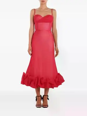 POST MERIDIEM Draped-bodice Flounced-hem Midi Dress - Red