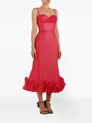 POST MERIDIEM Draped-bodice Flounced-hem Midi Dress - Red