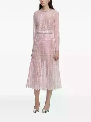 SELF-PORTRAIT Lace Pleated Midi Dress - Pink