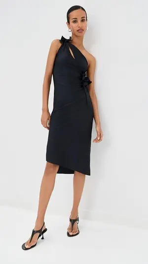 Coperni Asymmetric Mini Flower Gown Black
