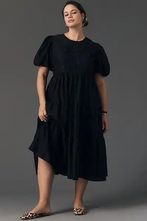 Anthropologie English Factory Sheer Midi Shirtdress - Black