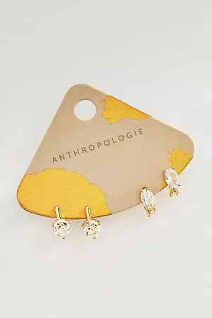 Anthropologie Multi-stone Earrings Set Of 2 - Clear