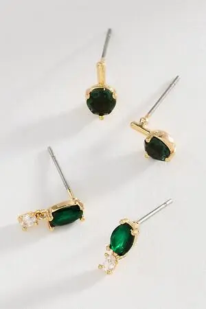 Anthropologie Multi-stone Earrings Set Of 2 - Green