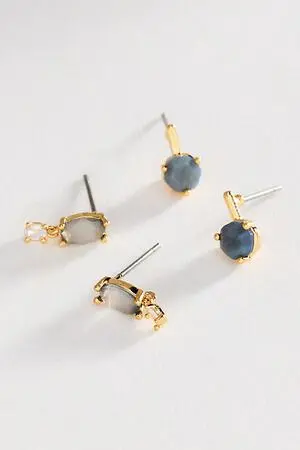 Anthropologie Multi-stone Earrings Set Of 2 - Grey