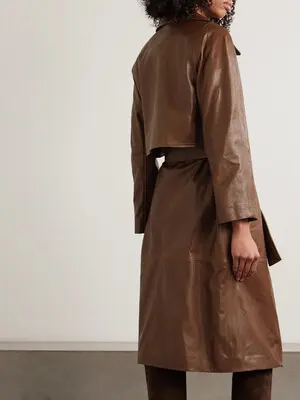 Nour Hammour Belted Leather Trench Coat
