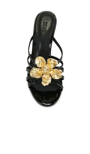 Schutz Flora Mule With Gold Tone Floral Embellishment