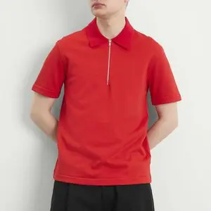 JIL SANDER Zip Short Sleeve Polo - Flame