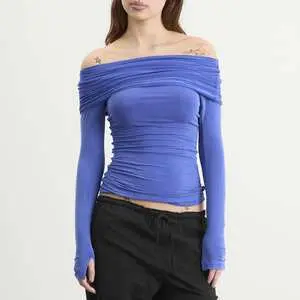 PEACHY DEN The Kylie Cold Shoulder Top - Cobalt Blue